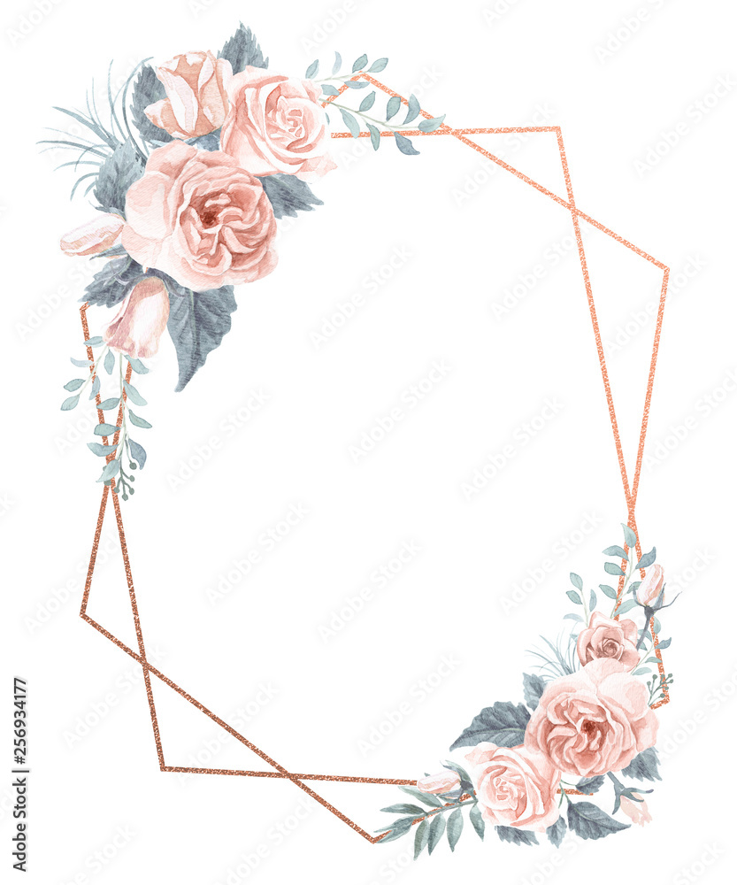 Watercolor Floral Geometric Frame Stock Illustration | Adobe Stock