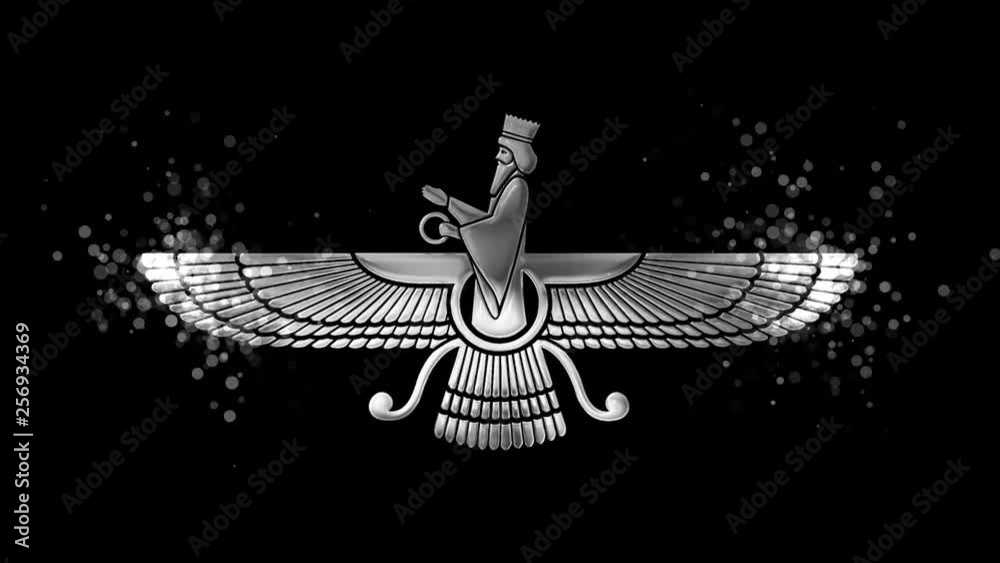 Silver Faravahar, zoroastrianism religious symbol on transparent ...