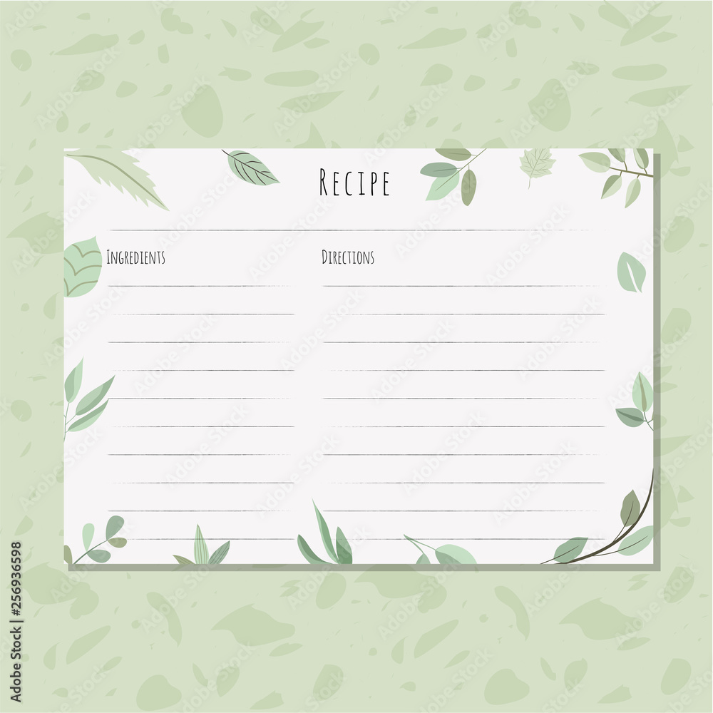 recipe card with green leaves frame Stock Vector | Adobe Stock