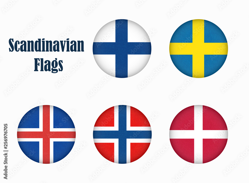Flags of Scandinavia in circle shape. Scandinavian northern states ...