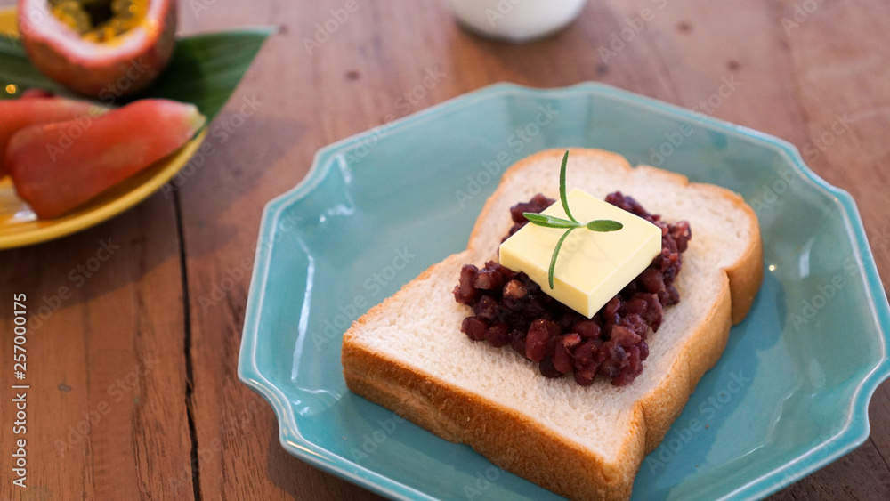 red bean toast with butter. ang butter bread. breakfast table Stock ...