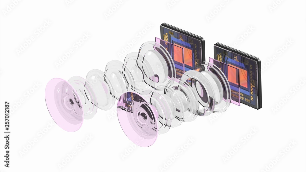 Mobile dual camera concept, two smartphone sensors, optical layout wide ...