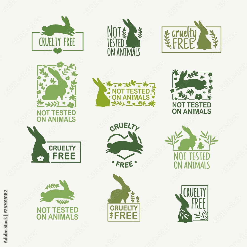 Set animal logo cruelty free. Sign with silhouette rabbit and flower ...