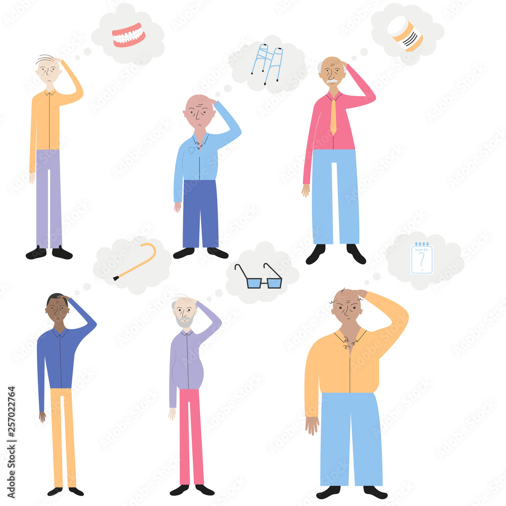 Old People With Memory Loss Vector Illustration Set Of Old Women