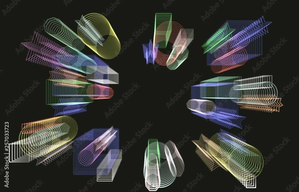 fondo abstracto negro con figuras geometricas diversas en colores ...