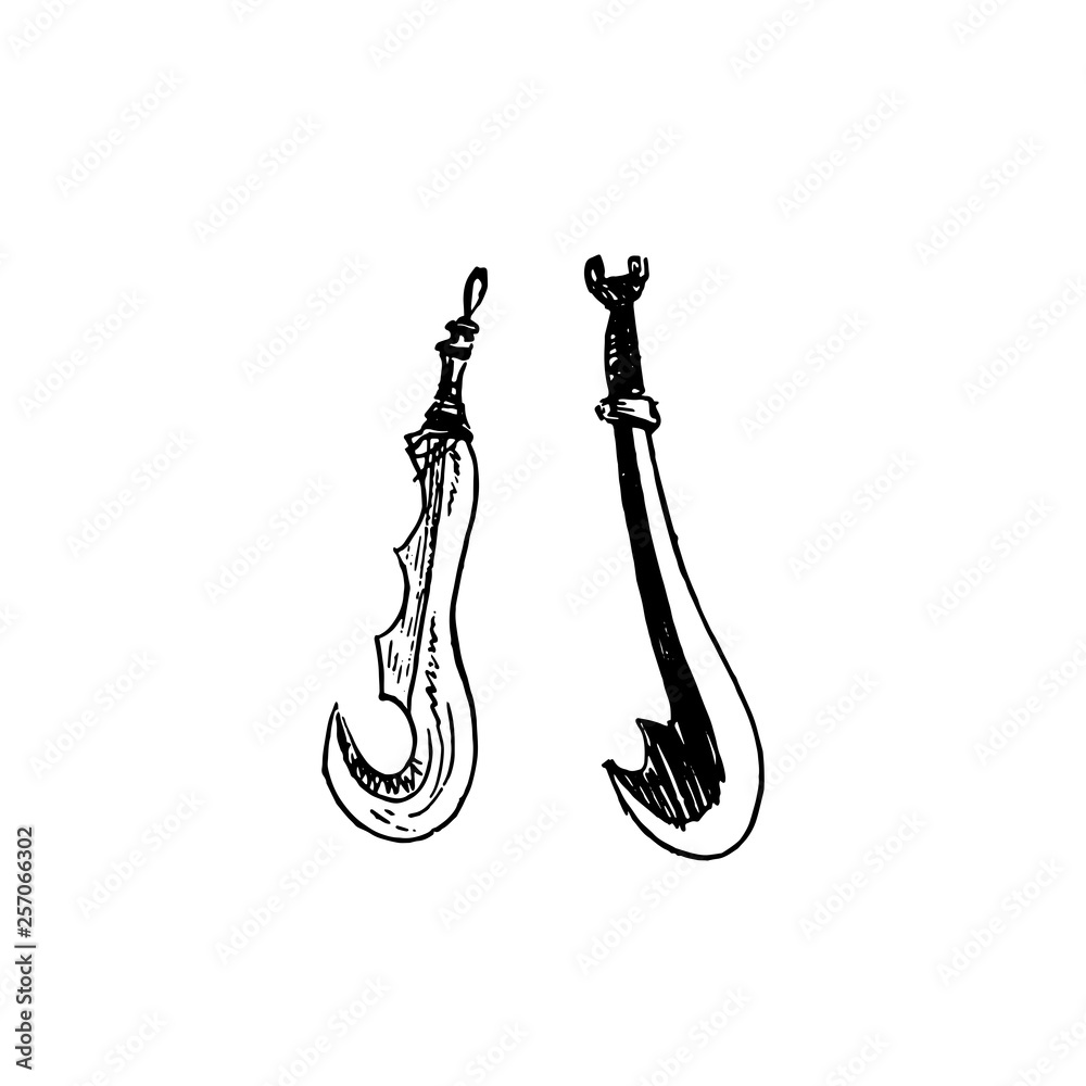 Hand drawn sketch of native African weapon black on white background ...