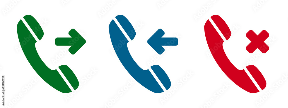 Set incoming, outgoing, missed call phone icon. Answer and decline ...