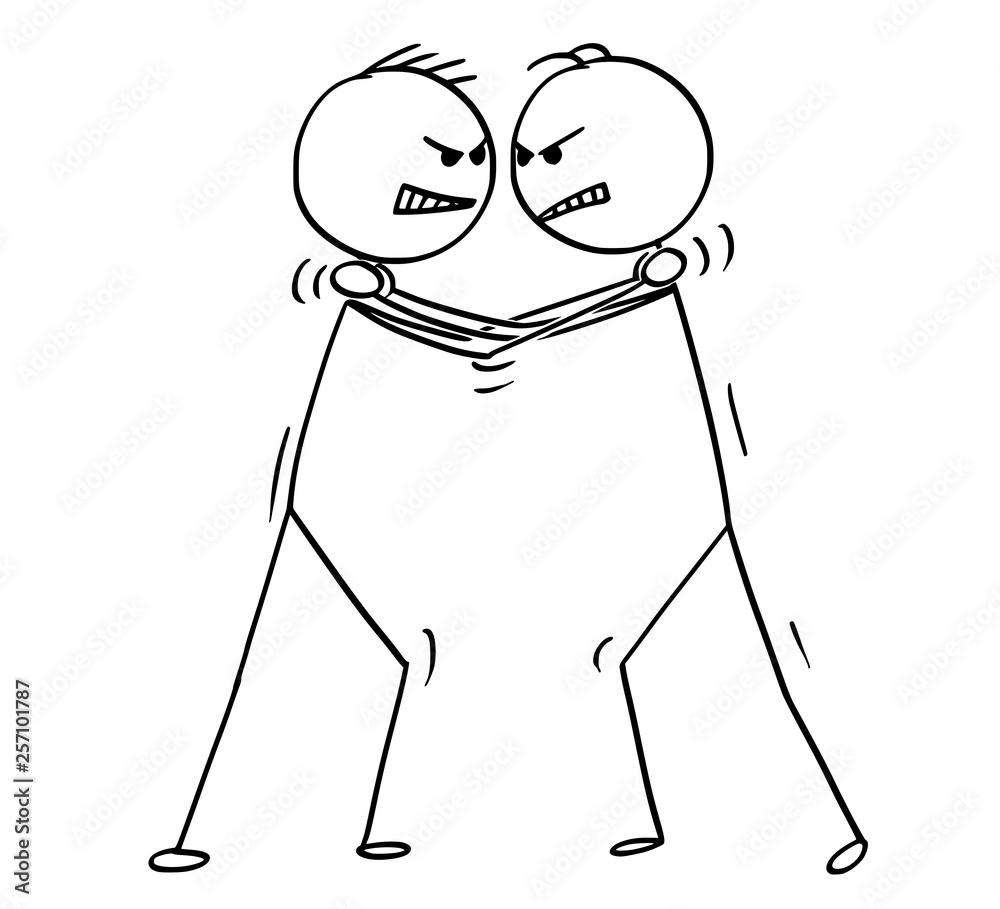 Cartoon stick figure drawing conceptual illustration of two men or ...