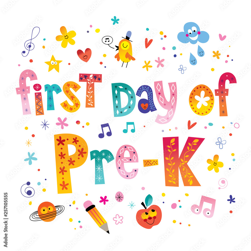 First day of pre K unique lettering kids design Stock Vector | Adobe Stock
