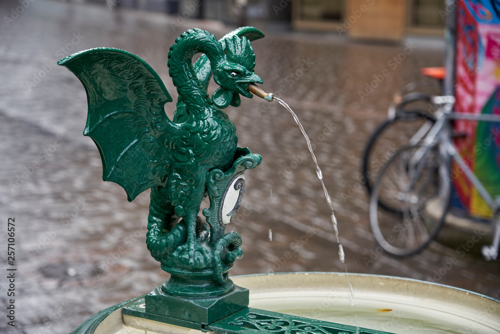 Brunnen mit Basilisk in Basel in der Schweiz Stock Photo | Adobe Stock