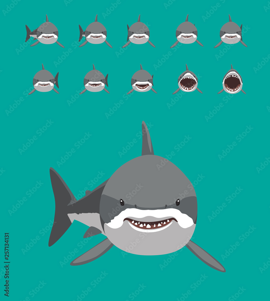 White Shark Swimming Motion Sequence Cartoon Vector Illustration Stock ...