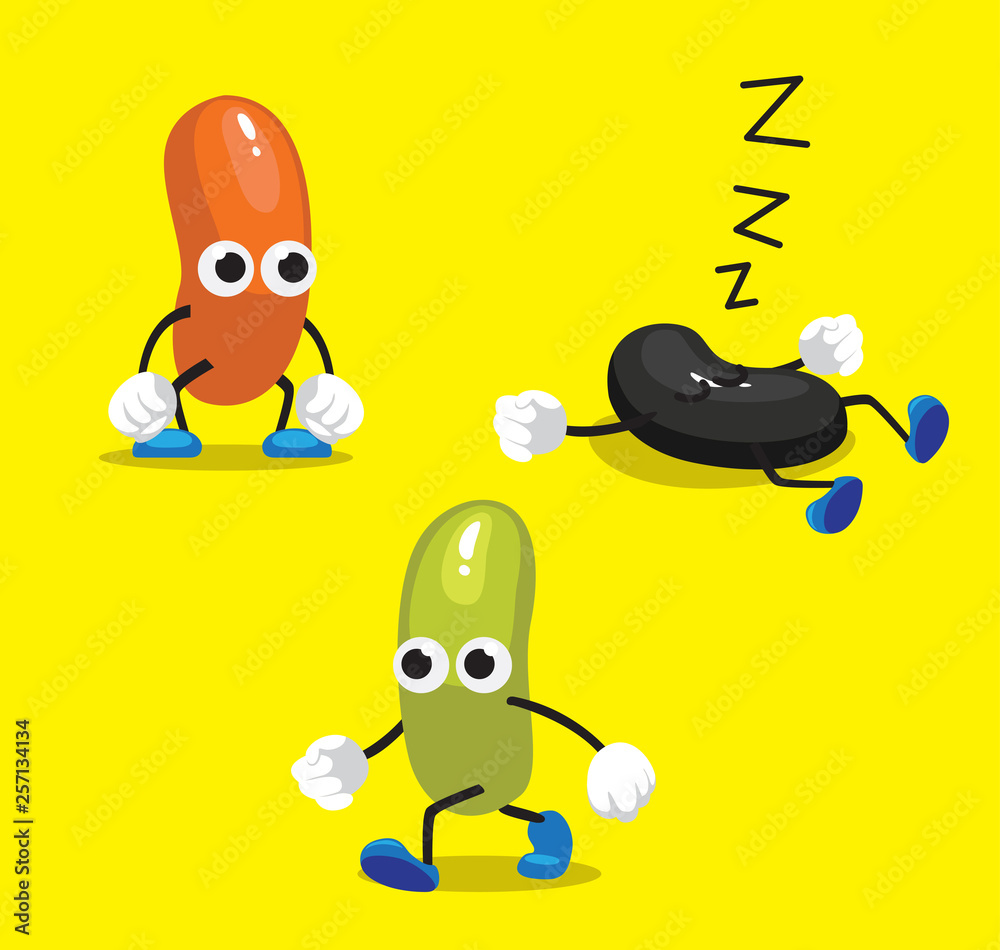 Cute Cartoon Jelly Bean Poses Background Vector Illustration Stock ...