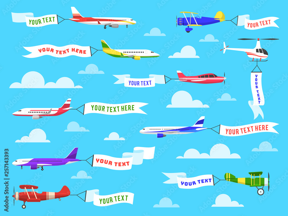 Flying advertising banner. Sky planes banners airplane flight ...