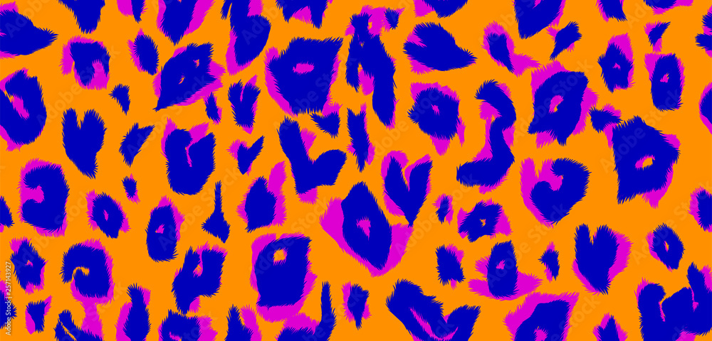 Vector seamless pattern of spotted leopard fur in neon bright color for ...