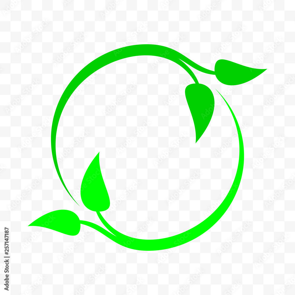 Recycling icon, green leaf arrow circle. Vector bio garbage reuse ...