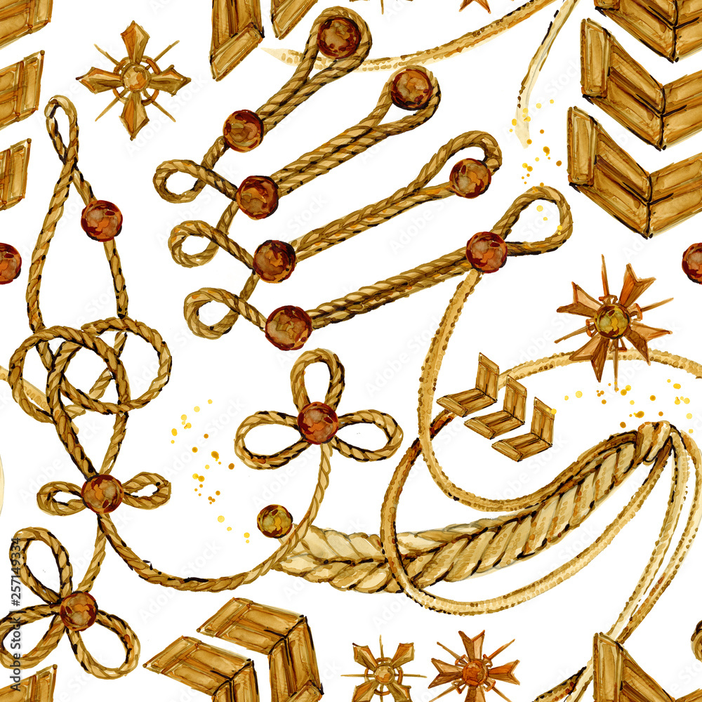 seamless rope golden chain. aiguillette pattern. military uniform ...