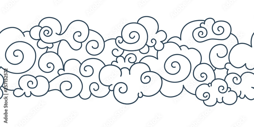 Asian cloud pattern. Chinese japanese oriental border hand drawn ...