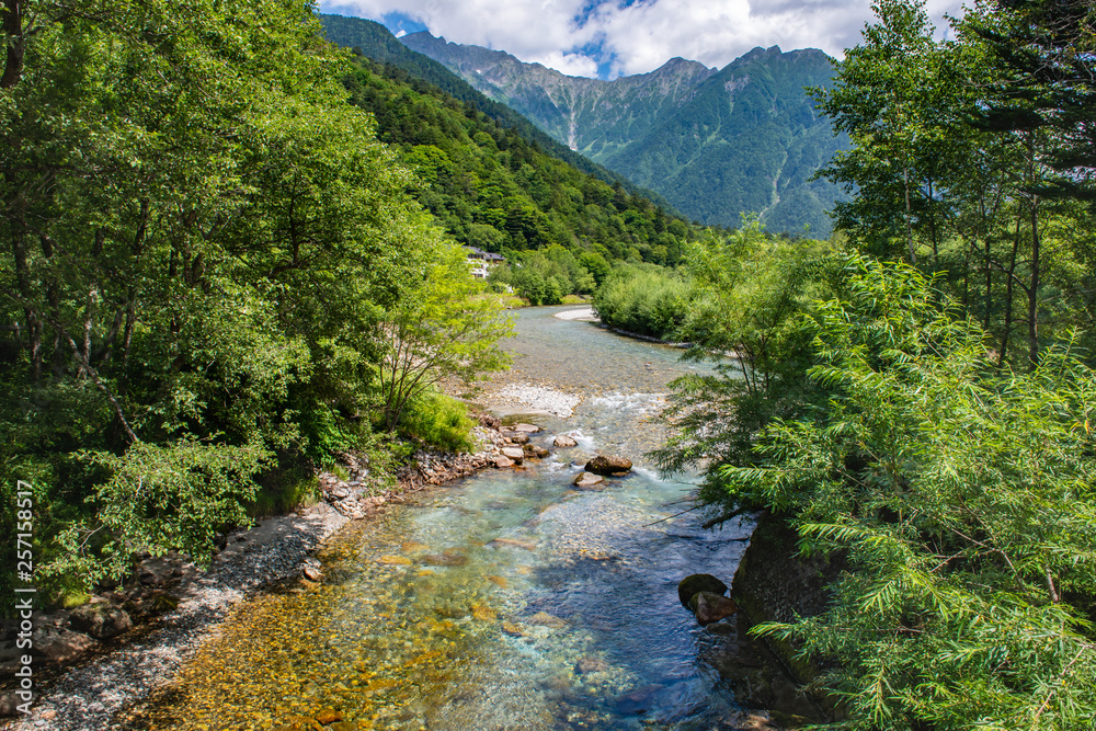River and Summer Forest Landscape,Pathway at Kamikochi in Japan Stock ...