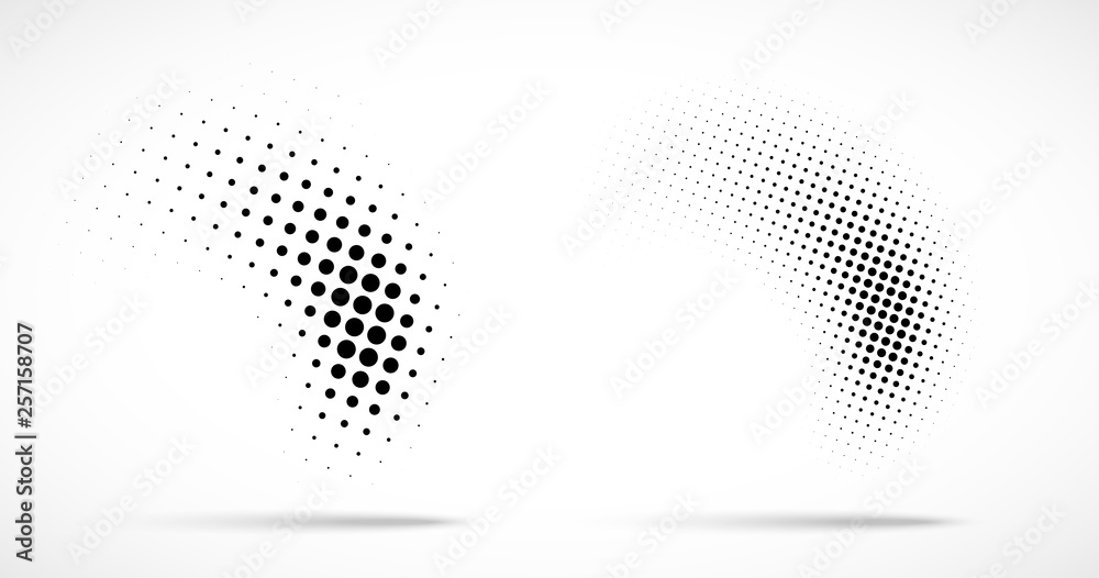 Halftone dots curved gradient pattern texture isolated on white ...
