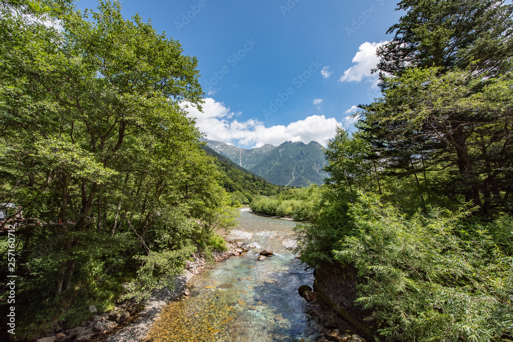 River and Summer Forest Landscape,Pathway at Kamikochi in Japan Stock ...