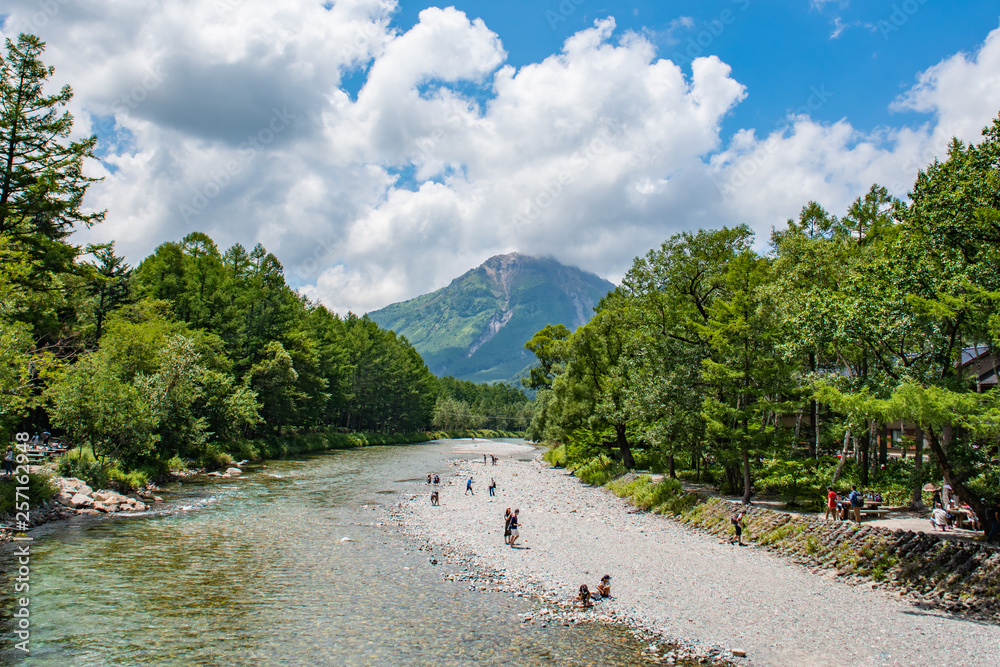 River and Summer Forest Landscape,Pathway at Kamikochi in Japan Stock ...