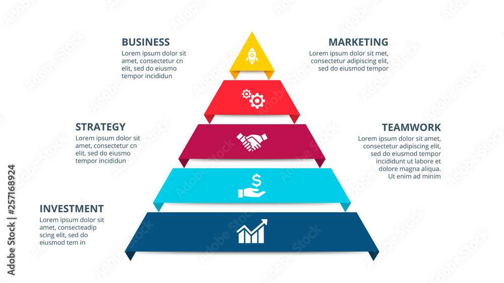 Vector pyramid infographic with 5 options. Business presentation ...