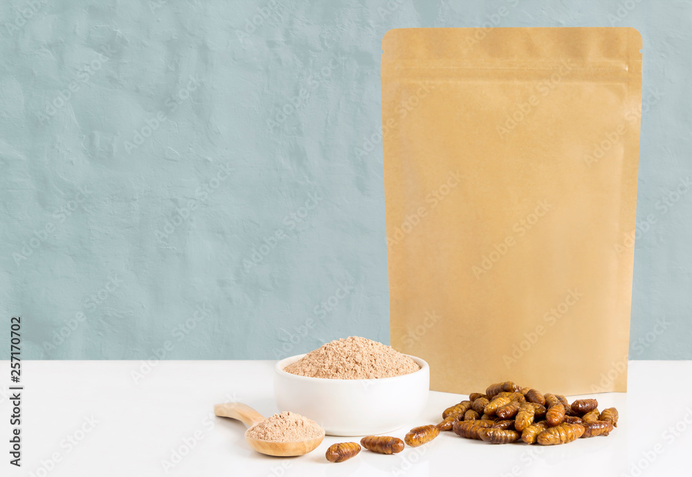 Silkworm Pupae (Bombyx Mori) powder. Insects flour for eating as food ...