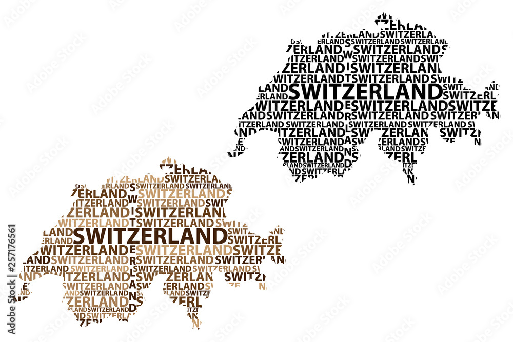 Sketch Switzerland letter text map, Swiss Confederation - in the shape ...