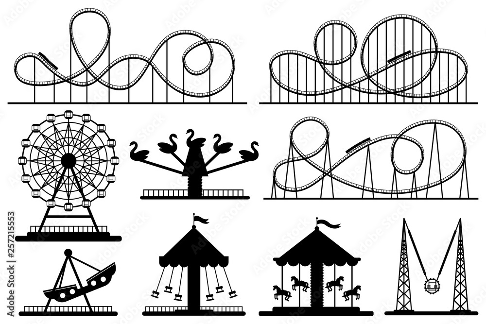 Stockvector Amusement park silhouette. Roller coaster, festive carnival ...