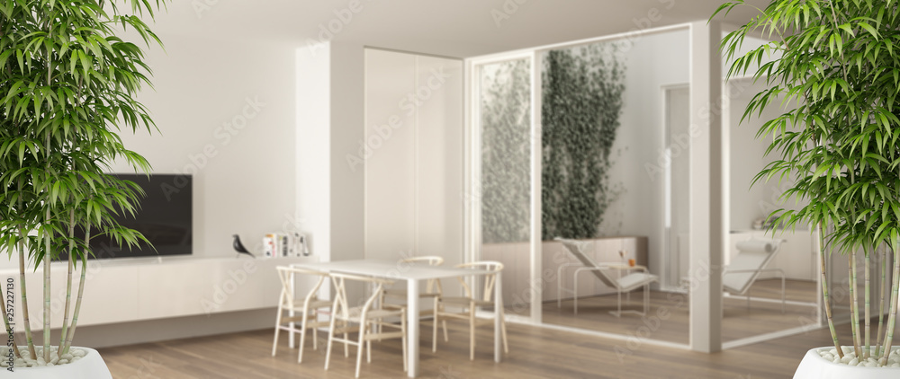 Zen interior with potted bamboo plant, natural interior design concept ...