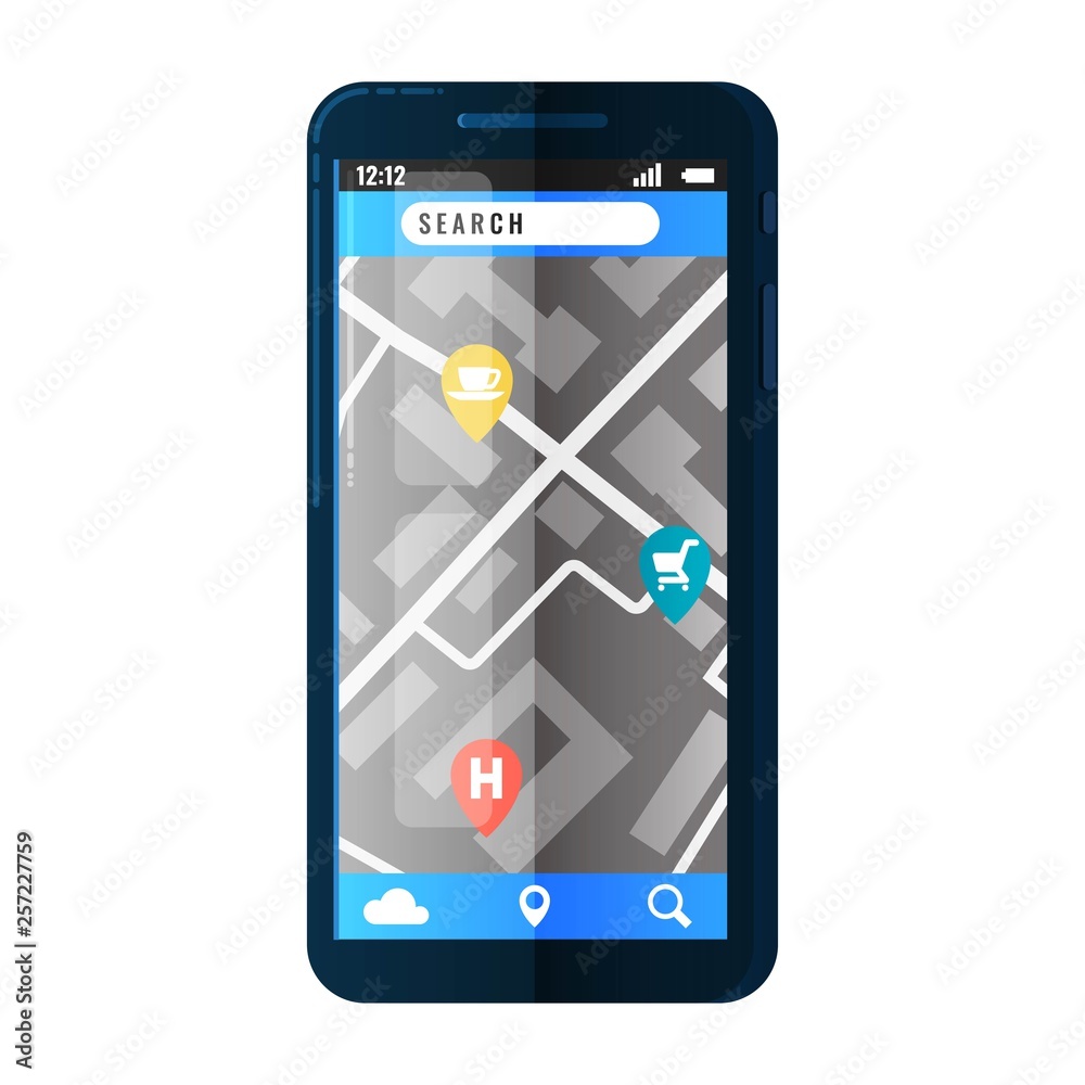 Smartphone with map on screen.Trendy Infographic of city Map Navigation ...
