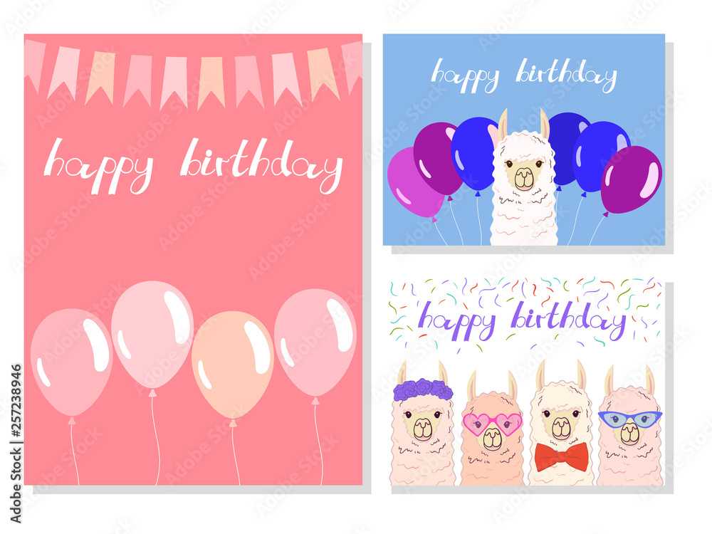 Cute llama, alpaca for poster, greeting, birthday card and party decor ...