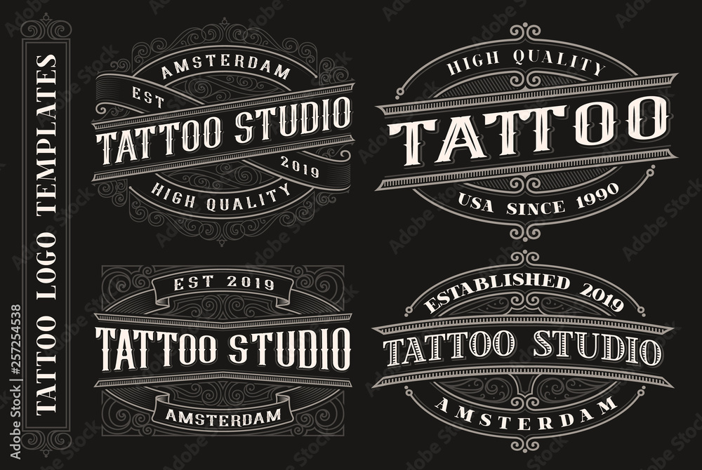 Set of vintage tattoo emblems, logos, badges. Stock Vector | Adobe Stock