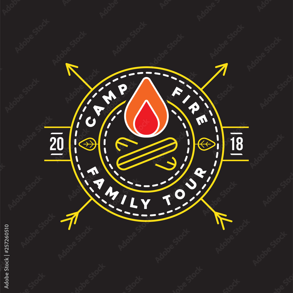 Camp logo with Campfire. Vector illustration. Camping. Scout Symbol ...