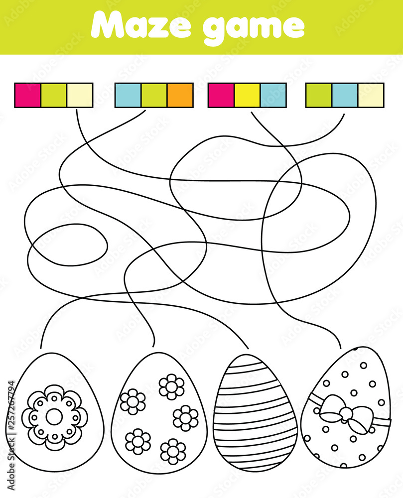 Maze game for children. Connect colors and eggs. Easter Coloring page ...