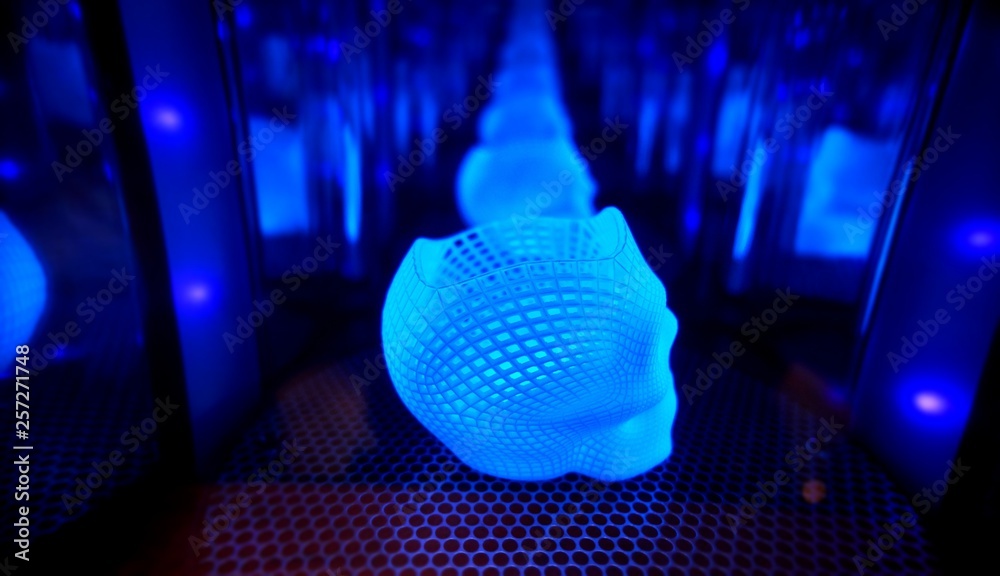 Ultraviolet polymerization of 3D printed glowing skull Stock ...