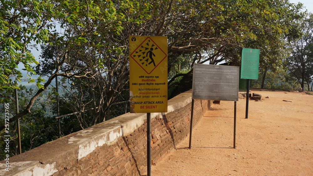 Sign: "Beware of hornet attack" Attention Wasp attack Stock Photo ...