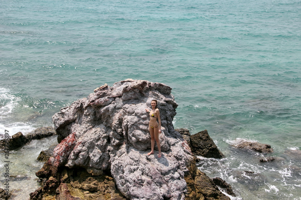 Girl in micro bikini on the beach Stock Photo | Adobe Stock