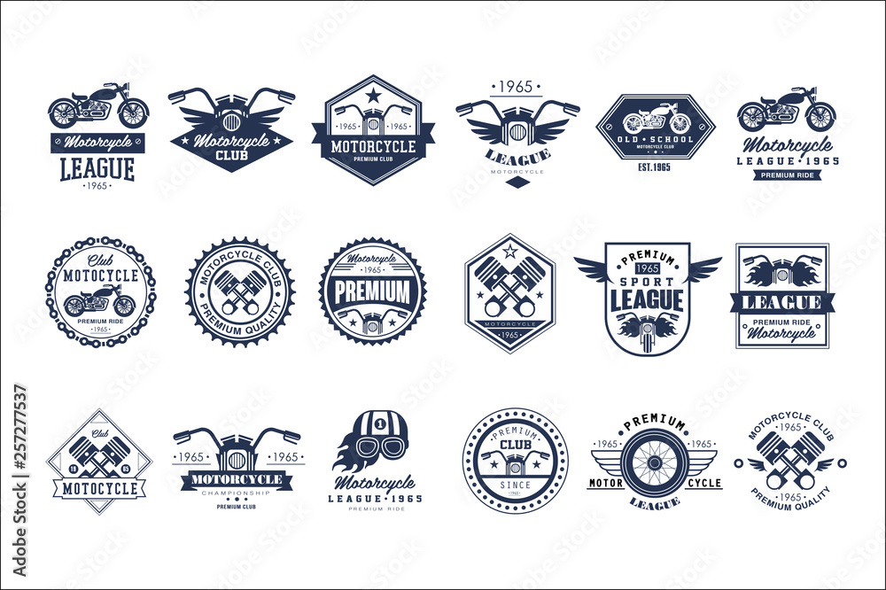 Motorcycle club logo template set, sport league retro vintage style ...