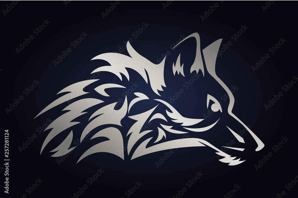 Silver wolf head silhouette. Side view of wild animal. Wolf vector logo ...