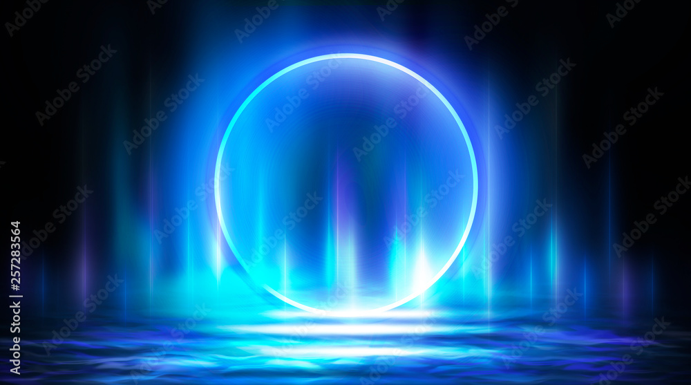 Neon circle, neon lights. Neon circle with the center of a dark empty ...