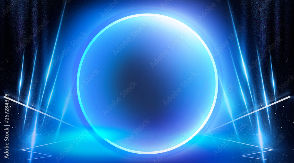 Neon circle, neon lights. Neon circle with the center of a dark empty ...