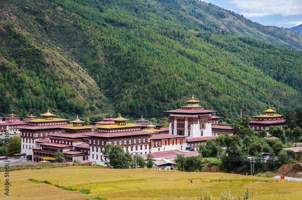 Tashichho Dzong, also known as the Dzong of Thimphu, in Thimphu the ...