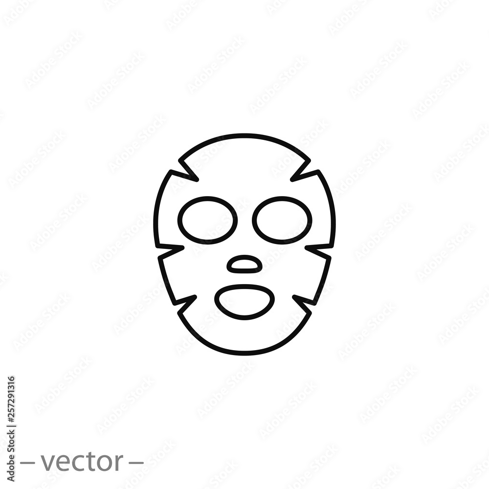 face mask sheet, skin care icon, beauty skin, woman's face linear sign ...