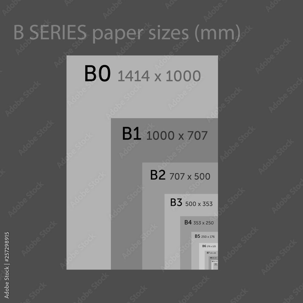 Paper sizes format comparison of series B, range from B0 to B10, vector ...
