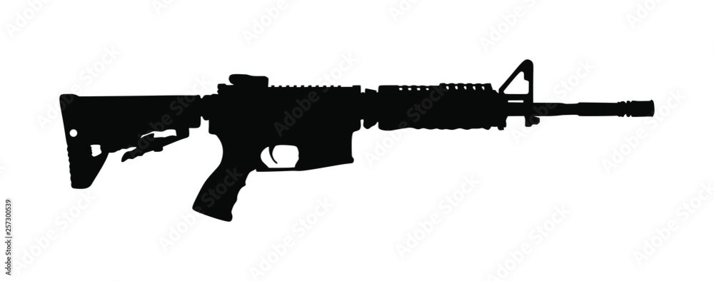 Rifle vector silhouette isolated on white background. Tactical assault ...