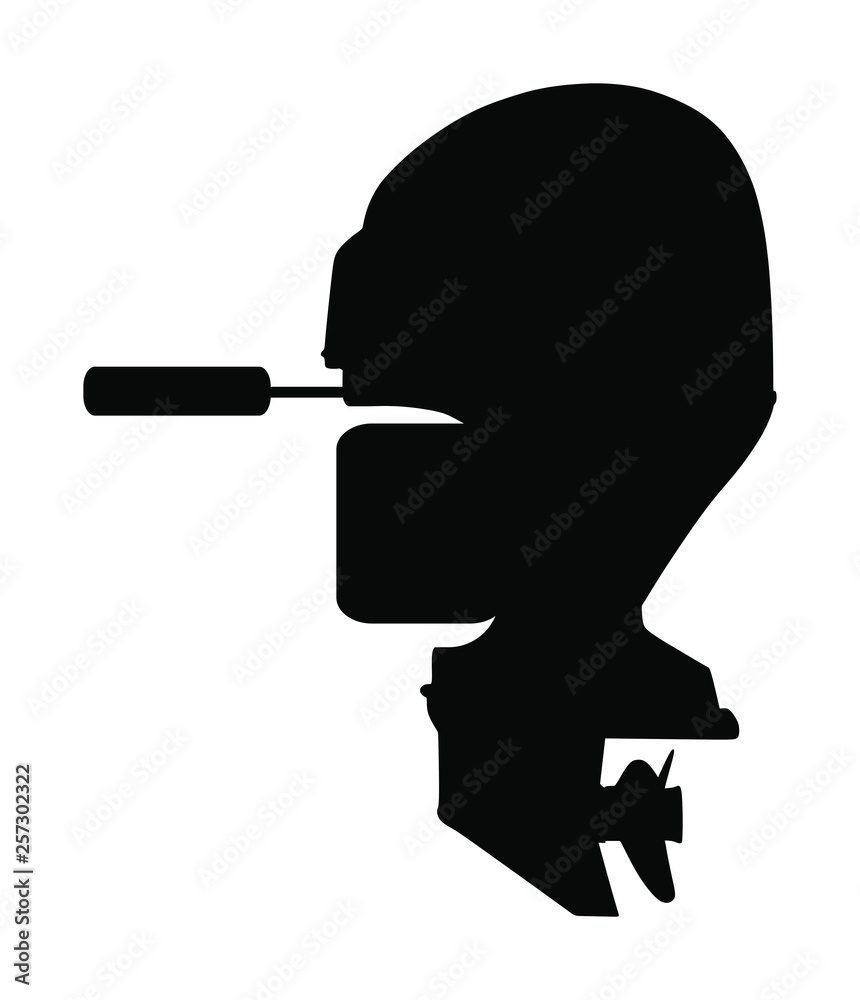 Boat engine vector silhouette isolated on white background. Outboard ...