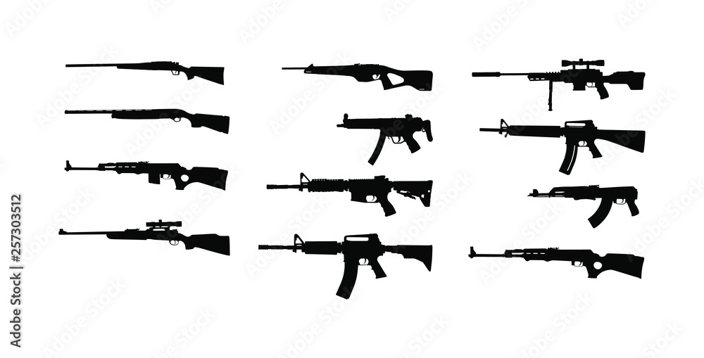 Collection of rifle vector silhouette illustration isolated on white ...