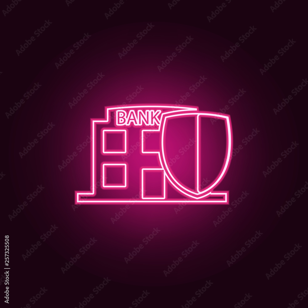 bank under protection icon. Elements of cyber security in neon style ...