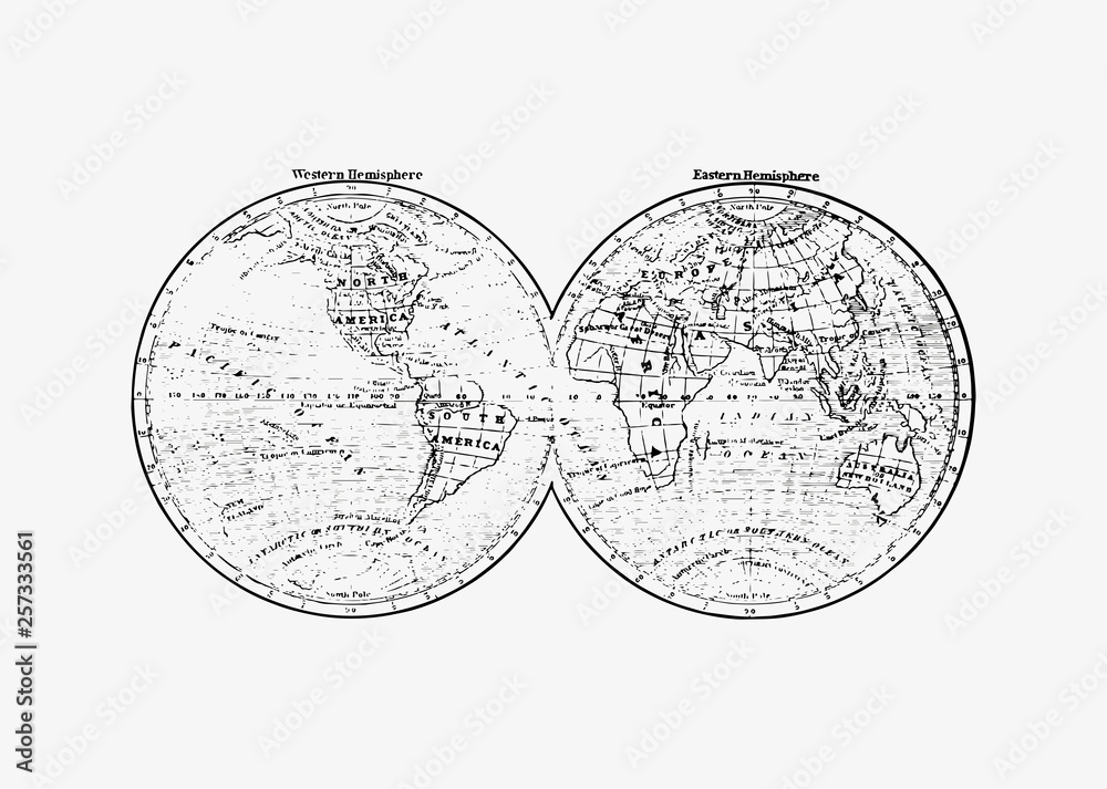 Antique world map drawing Stock Vector | Adobe Stock
